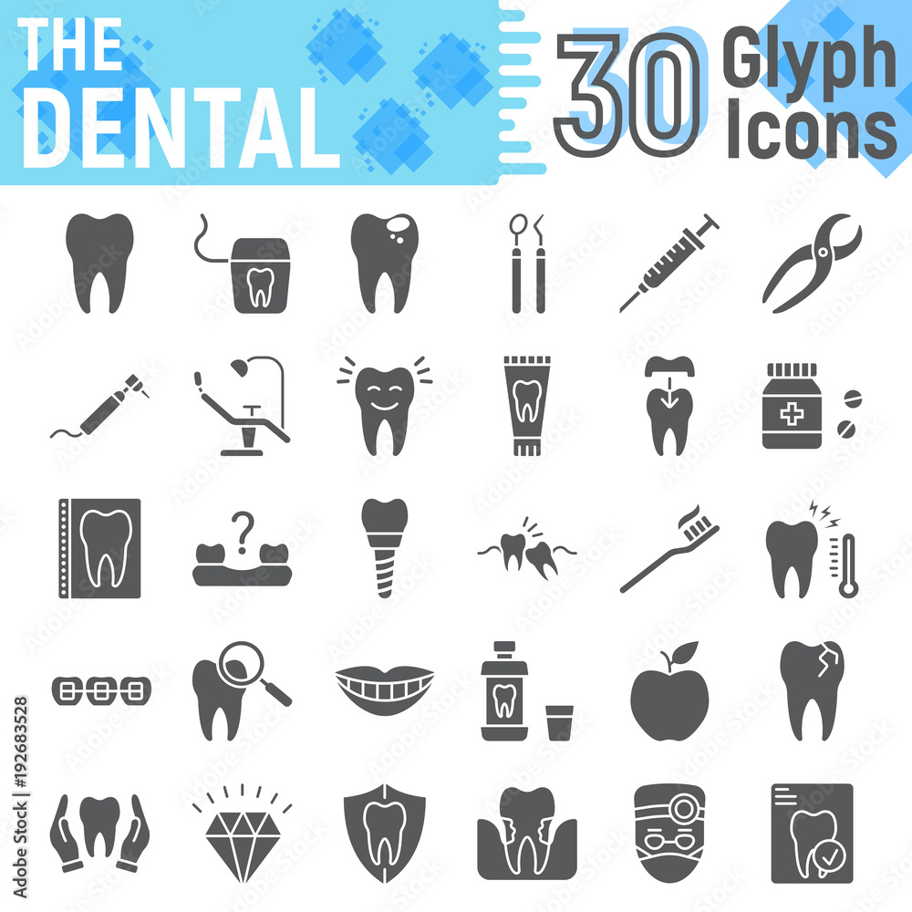 Dental glyph icon set, Stomatology symbols collection, vector sketches ...