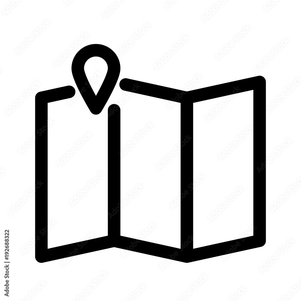 Folding paper map icon. Symbol of travelling and planning. Outline ...