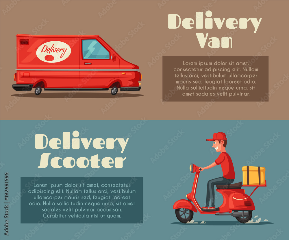 Fast and free delivery. Vector cartoon illustration. Food service ...