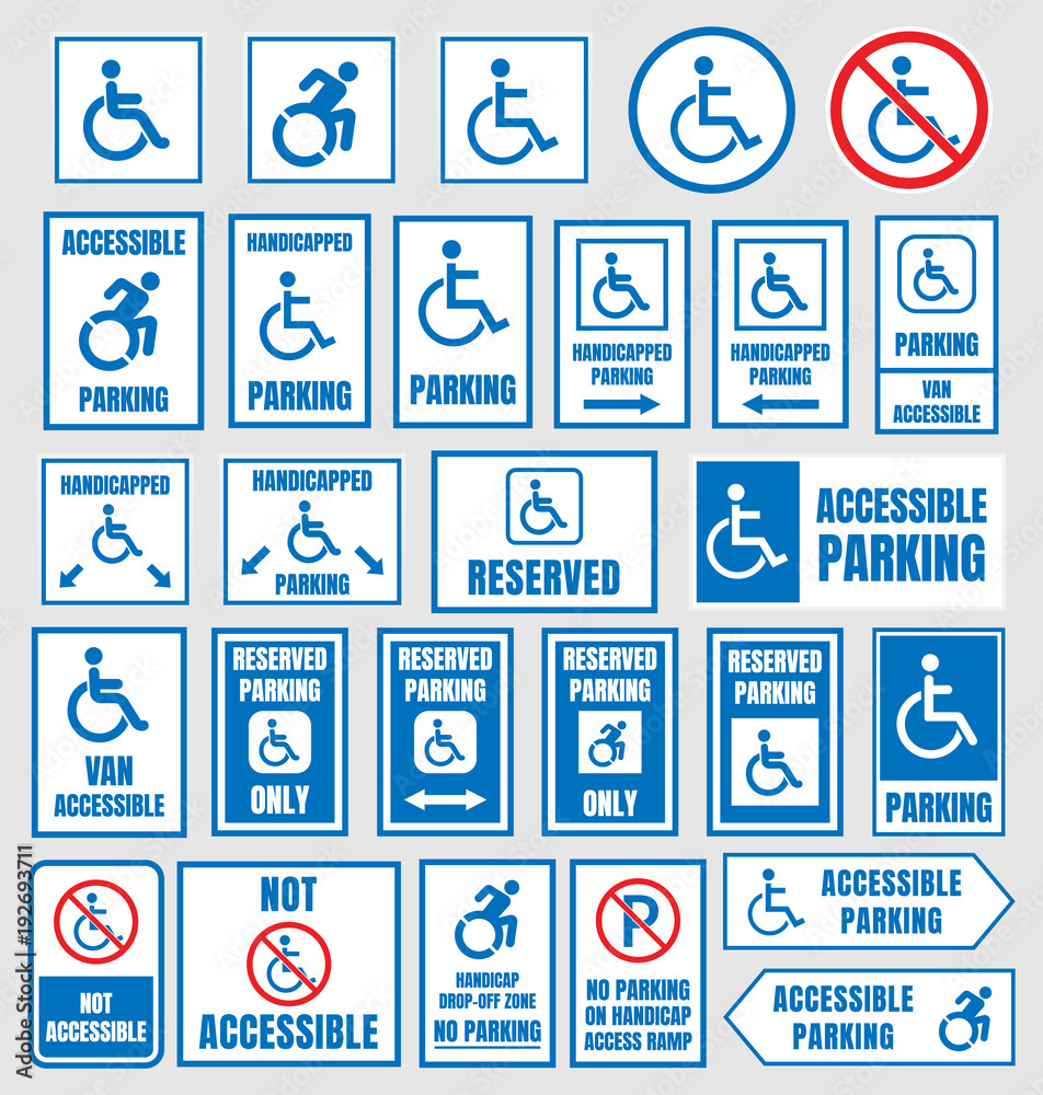 disabled parking sign, accesible parking symbols set Stock Vector ...