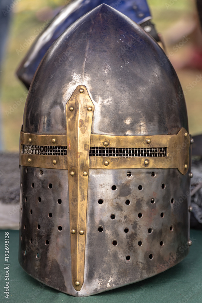 Iron helmet of a medieval knight Stock Photo | Adobe Stock