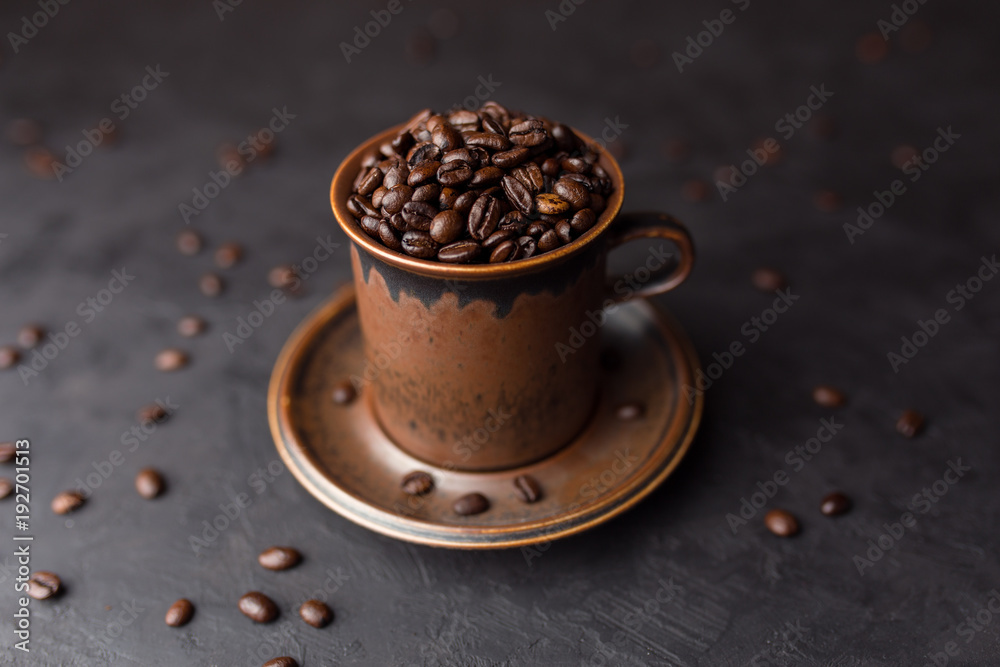 Старинная чашка с зернами кофе Stock Photo | Adobe Stock