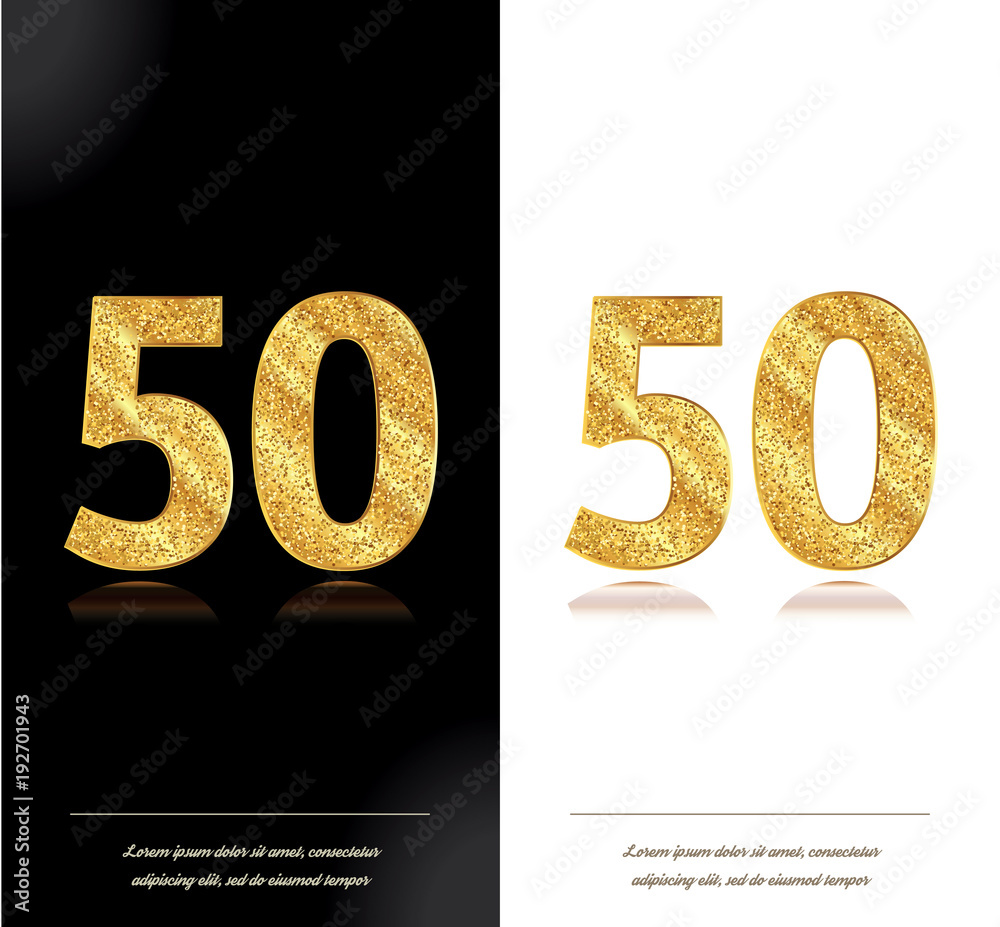50 years anniversary black and white decorated cards with golden ...