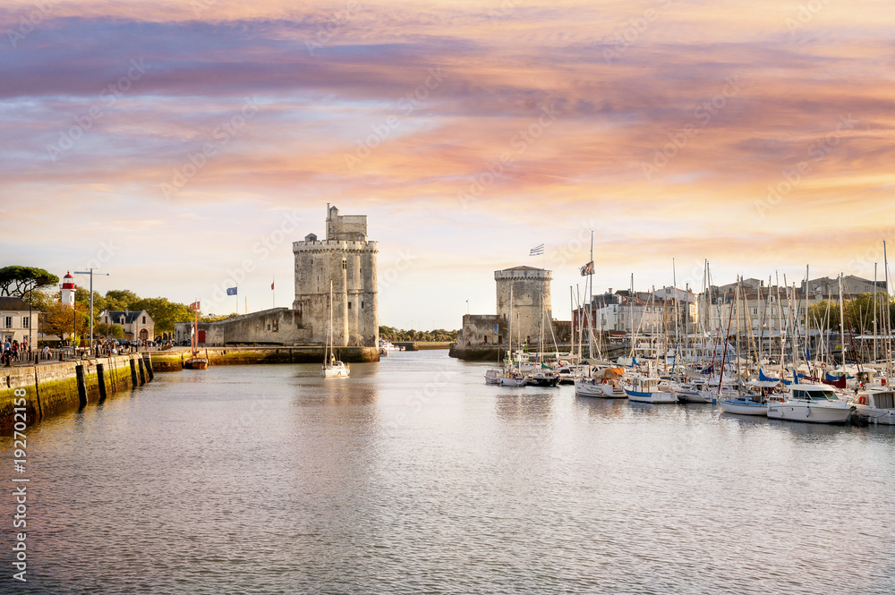 La Rochelle. Walled entry port of La Rochelle in France,tower of the ...
