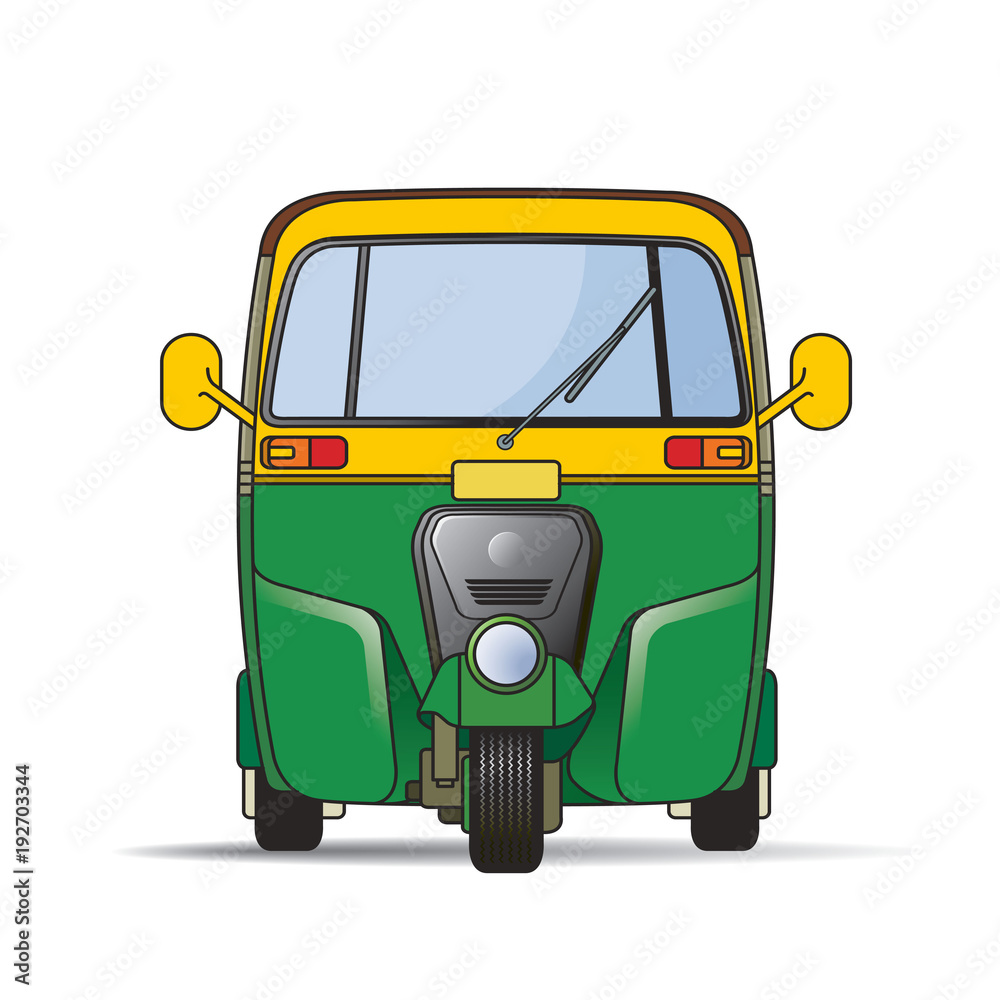 yellow and green three wheeler front view vector cartoon Stock Vector ...