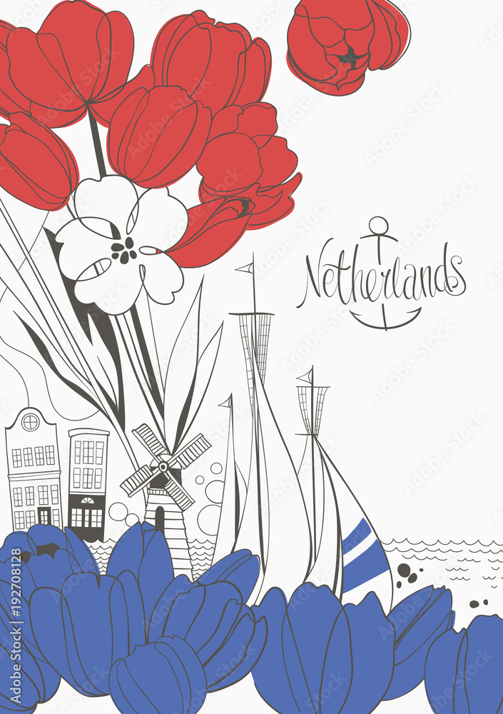 Doodle Poster Resembling the Flag of the Netherlands with Dutch Symbols ...