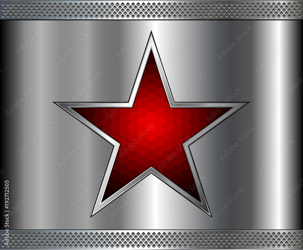 Silver metal background with red star inside Stock Vector | Adobe Stock