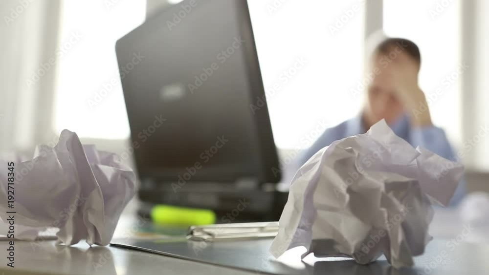 Tired business woman. Nervous female office worker throwing crumpled ...