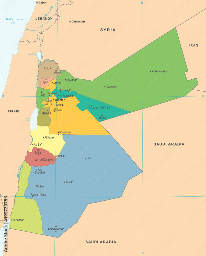 Jordan Map - Detailed Vector Illustration Stock Vector | Adobe Stock