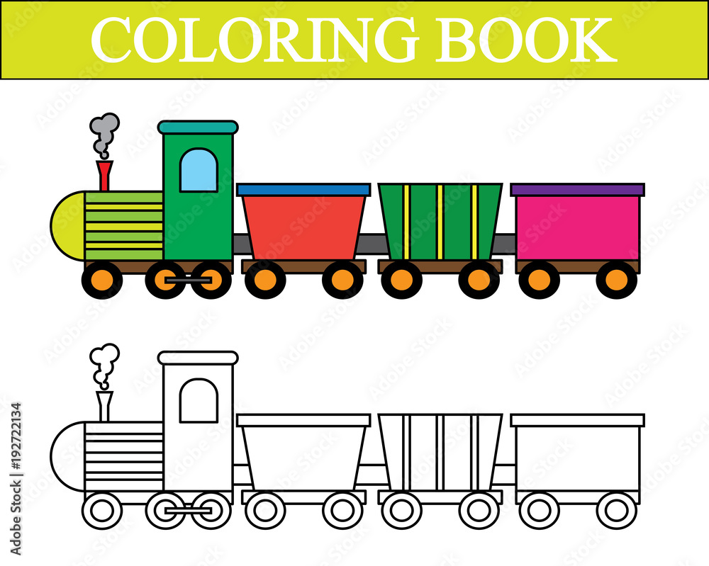 Coloring book. Train cartoon. Vector illustration. Stock Vector | Adobe ...
