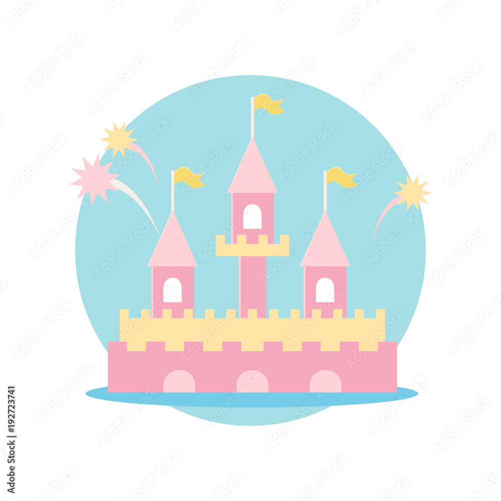 Multi-colored castle with three towers..Vector illustration. Fairy-tale ...
