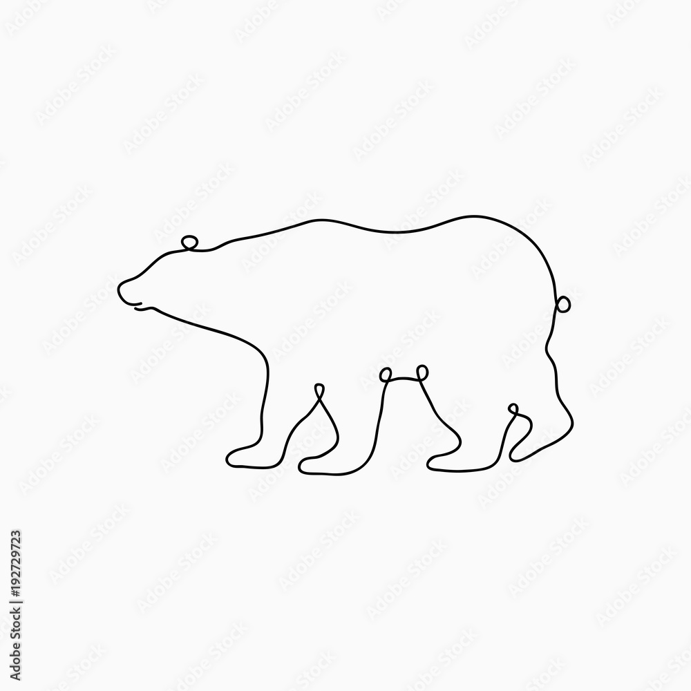 Bear one line drawing. Continuous line animal print. Hand-drawn ...
