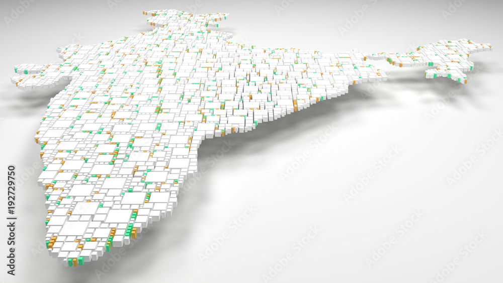 3D Map of India - Asia | 3d Rendering, mosaic of little bricks - White ...