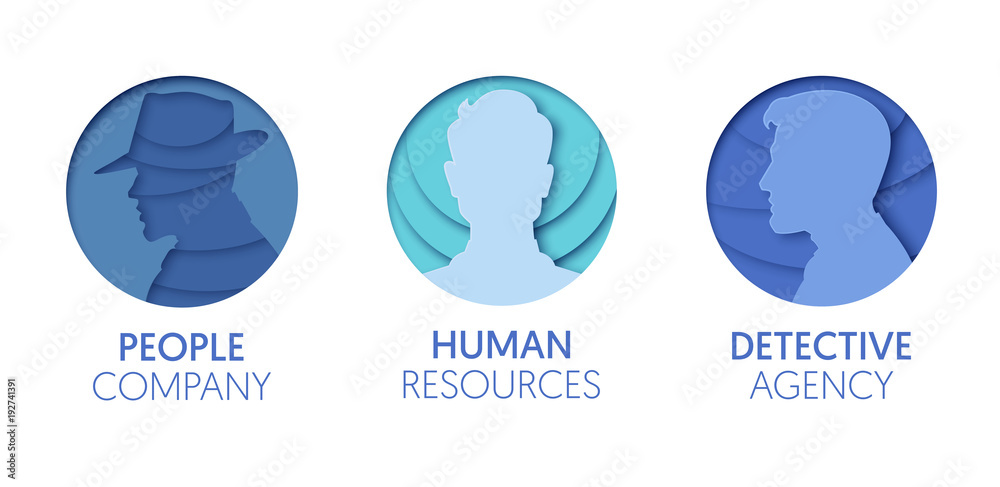 Paper Cut Out Logo Template Set with People. Origami Man Head Human ...