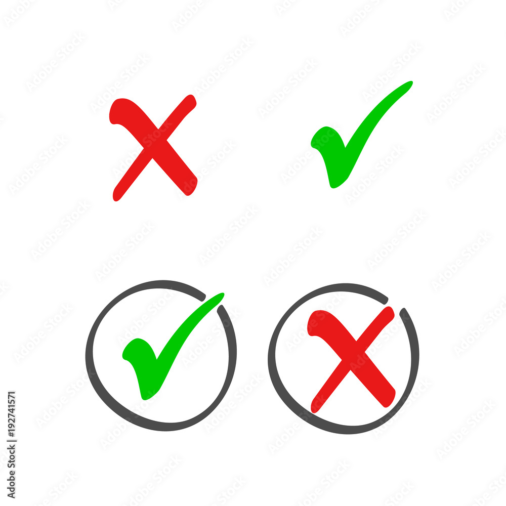 Check box list icons set, color red and green marks isolated on white ...
