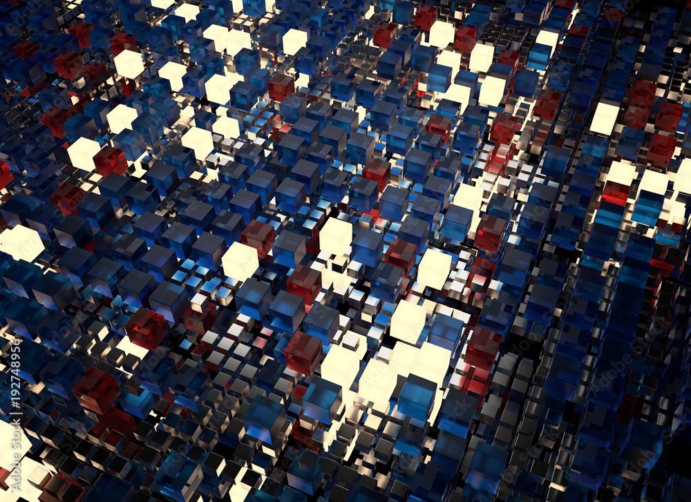 3d render abstract background. A stack of cubes with different ...