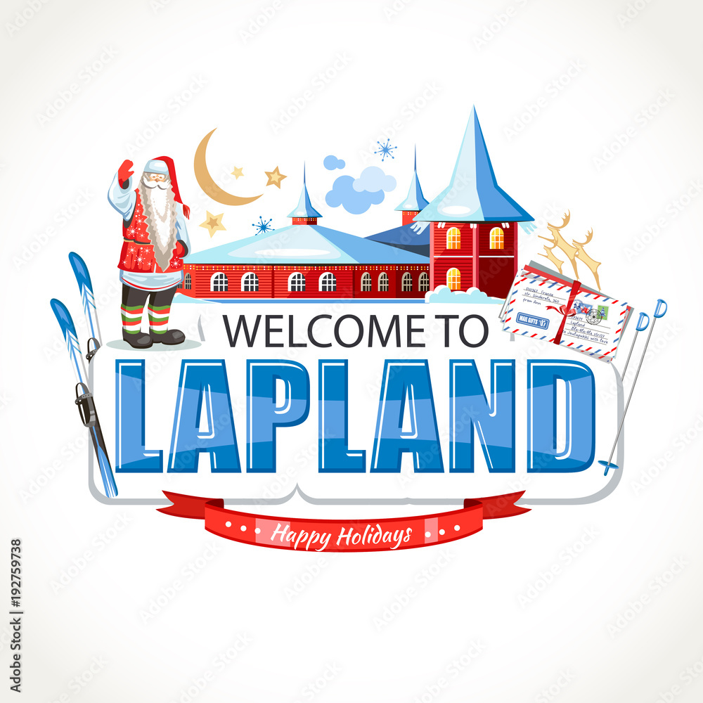 Lapland lettering sights symbols culture landmark illustration Stock ...