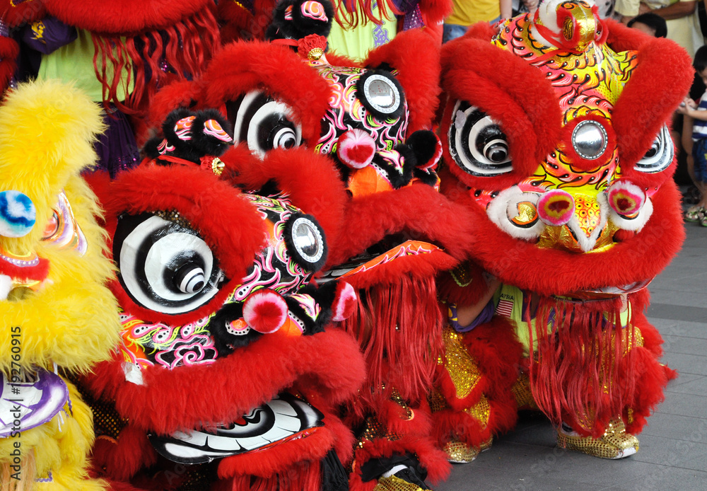 Chinese lion mask or lion head used to performed lion dance during ...