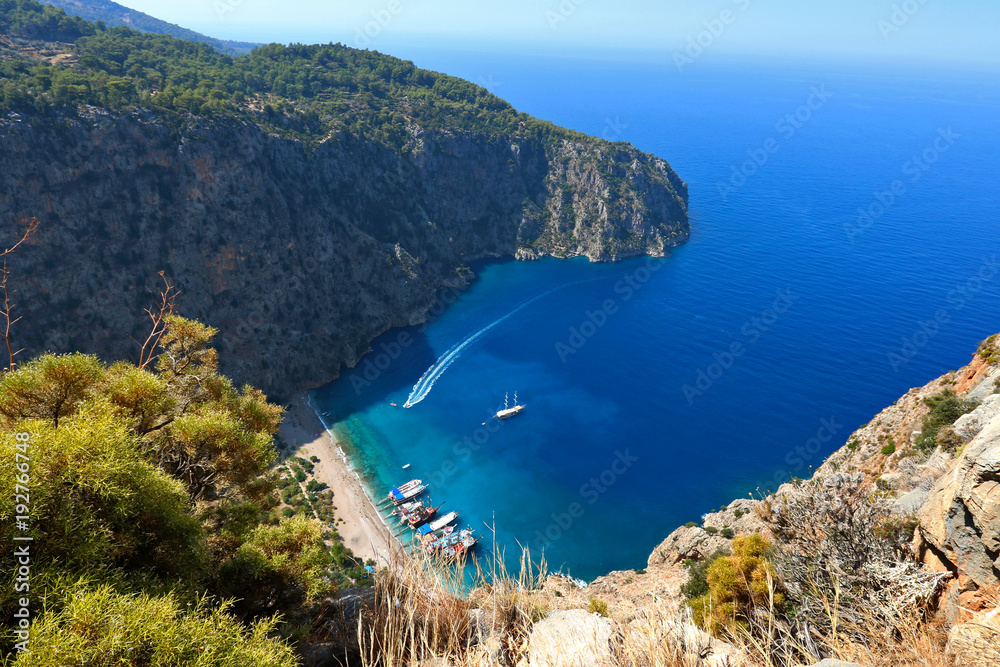 Kelebekler Vadisi (Butterfly Valley) in Oludeniz/Fethiye, Mugla. Stock ... Kelebekler Vadisi (Butterfly Valley) in Oludeniz/Fethiye, Mugla. Stock ...