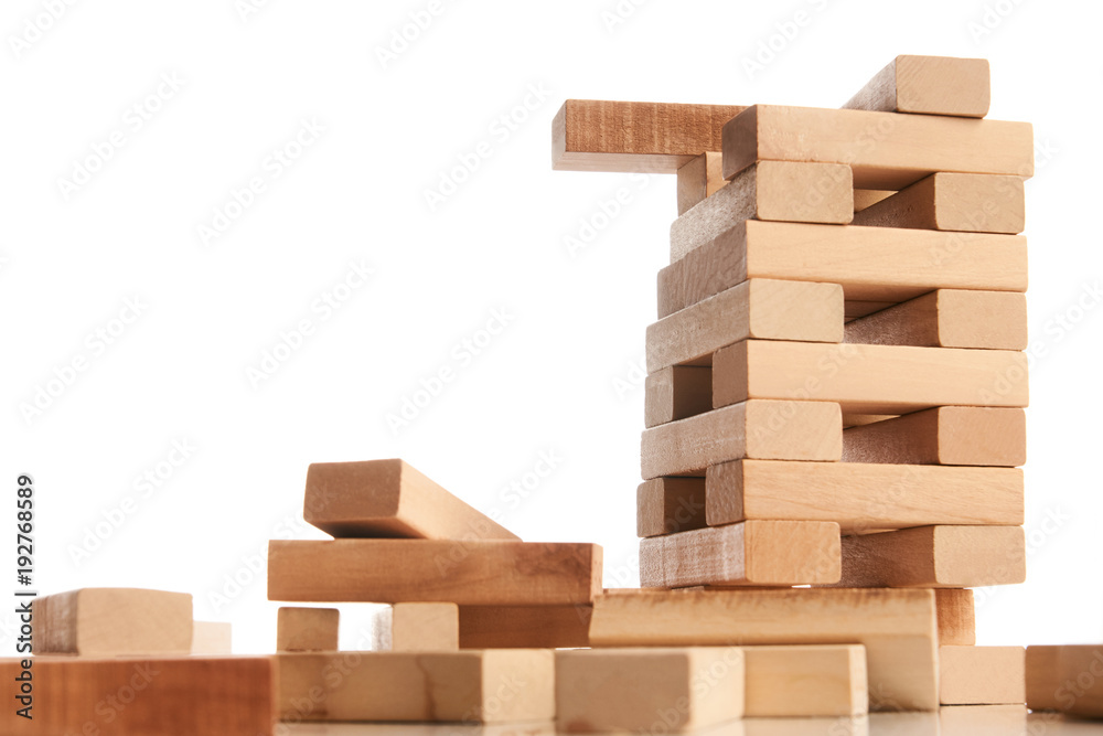 Blocks of wood isolated on white background with copy space. Wooden ...