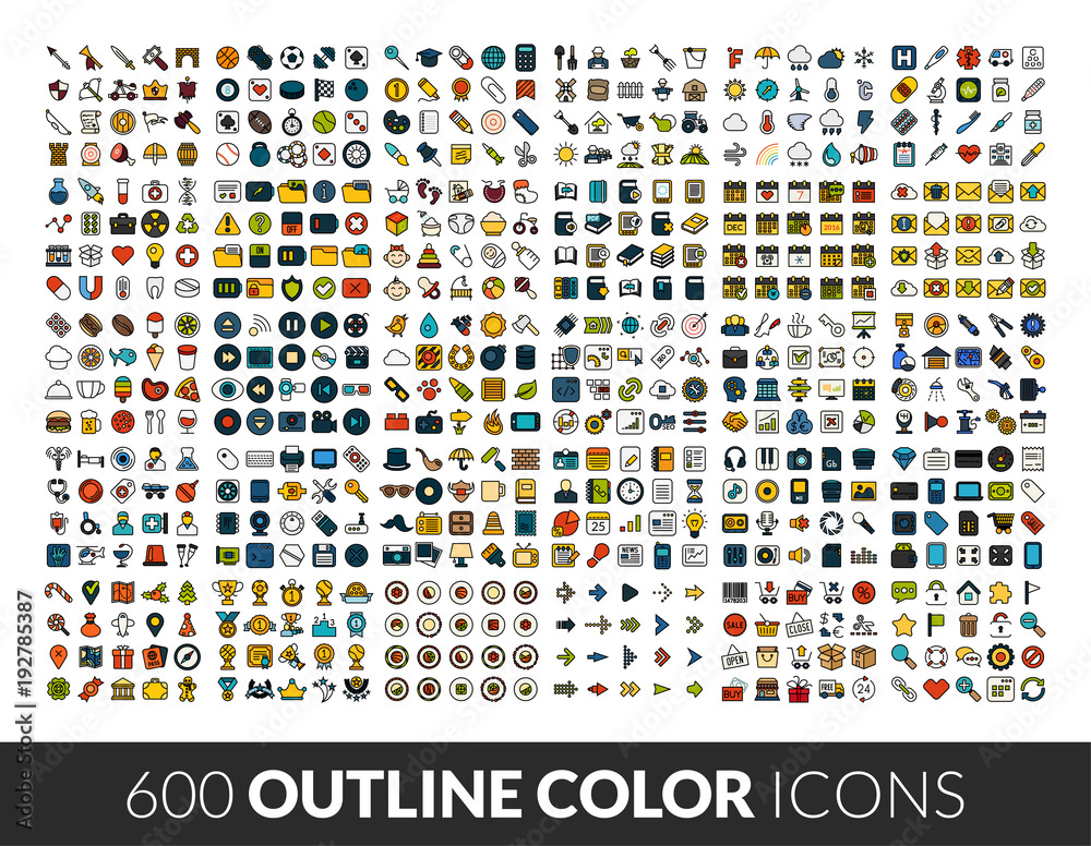 Large icons set, 600 outline color vector pictogram Stock Vector ...