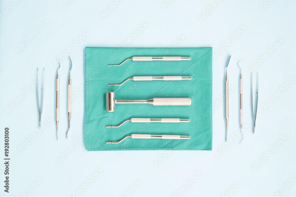 dental tools surgical kit in the clinic or office use for dentis; flat ...