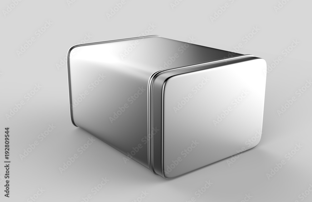 Stainless steel or tin metal shiny silver box container Isolated on ...