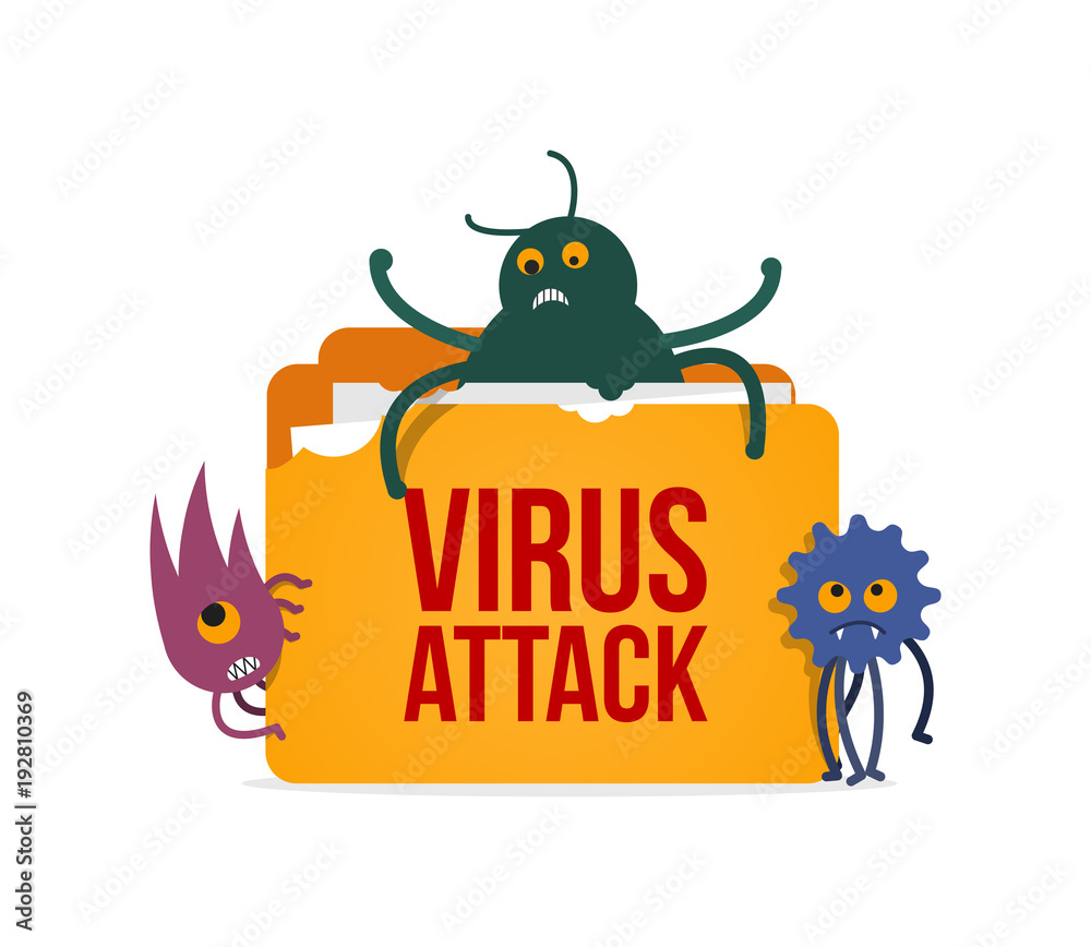 Virus attack to computer system vector illustration. Isolated system ...