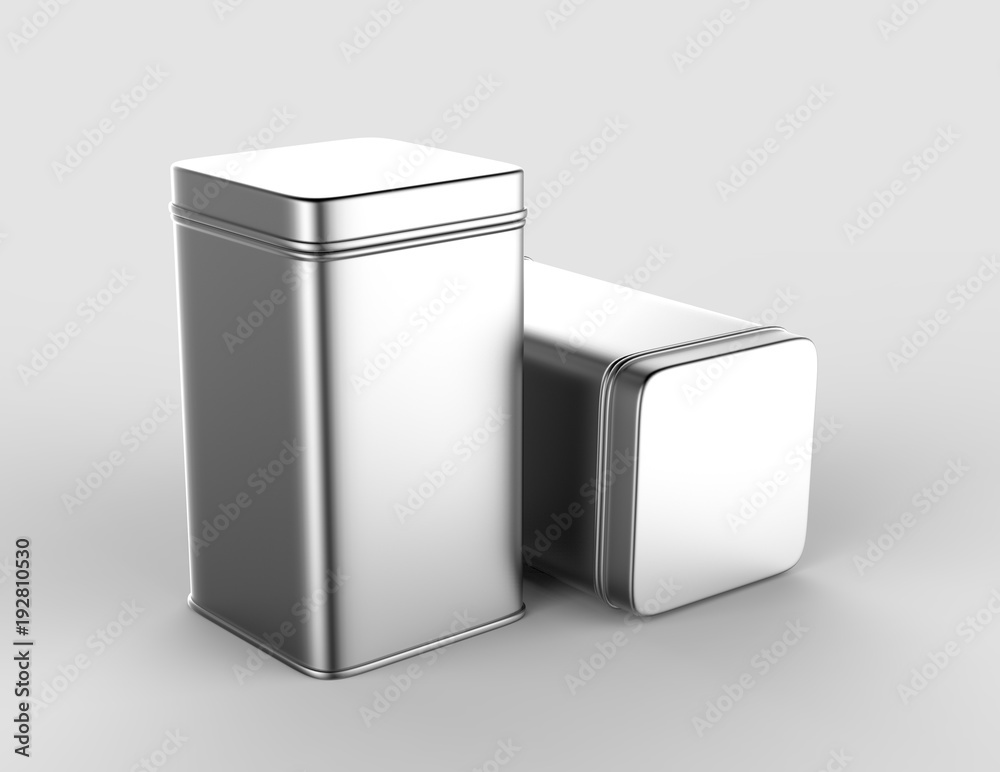 Stainless steel or tin metal shiny silver box container Isolated on ...