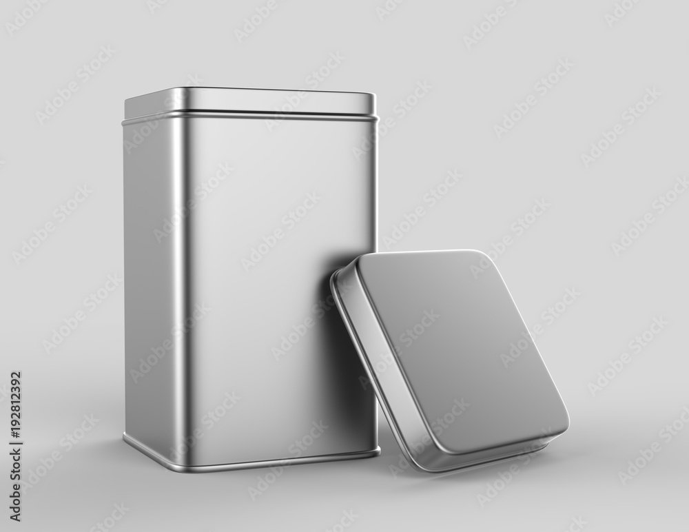 Stainless steel or tin metal shiny silver box container Isolated on ...