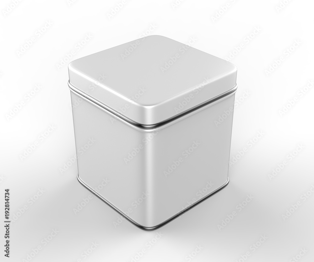Stainless steel or tin metal shiny silver box container Isolated on ...