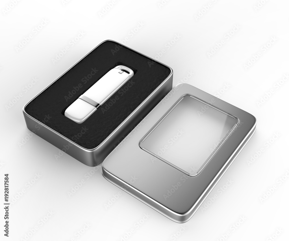 Stainless steel or tin metal shiny silver USB packaging box container ...