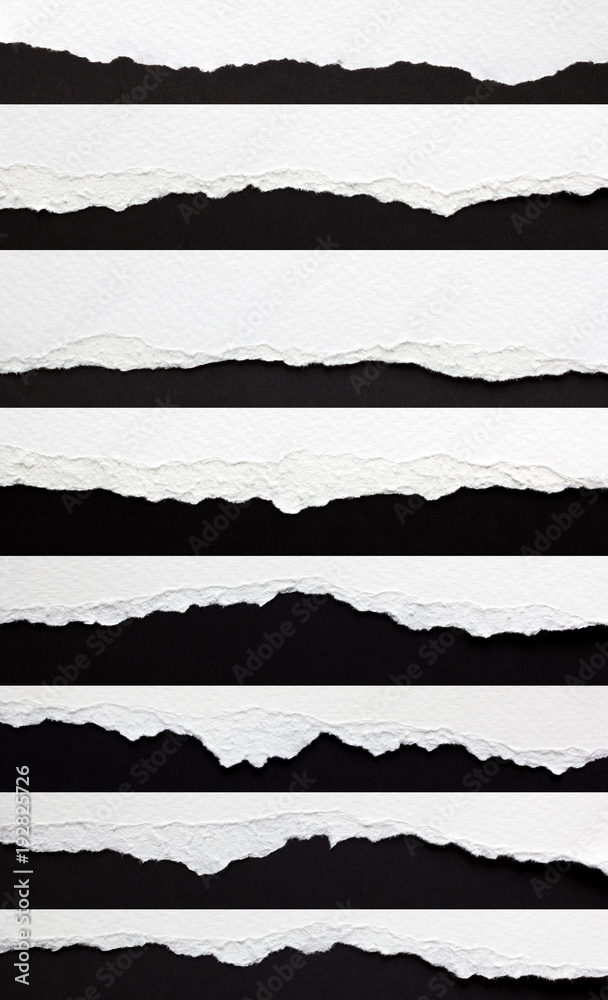 set of torn paper edges isolated on black Stock Photo | Adobe Stock