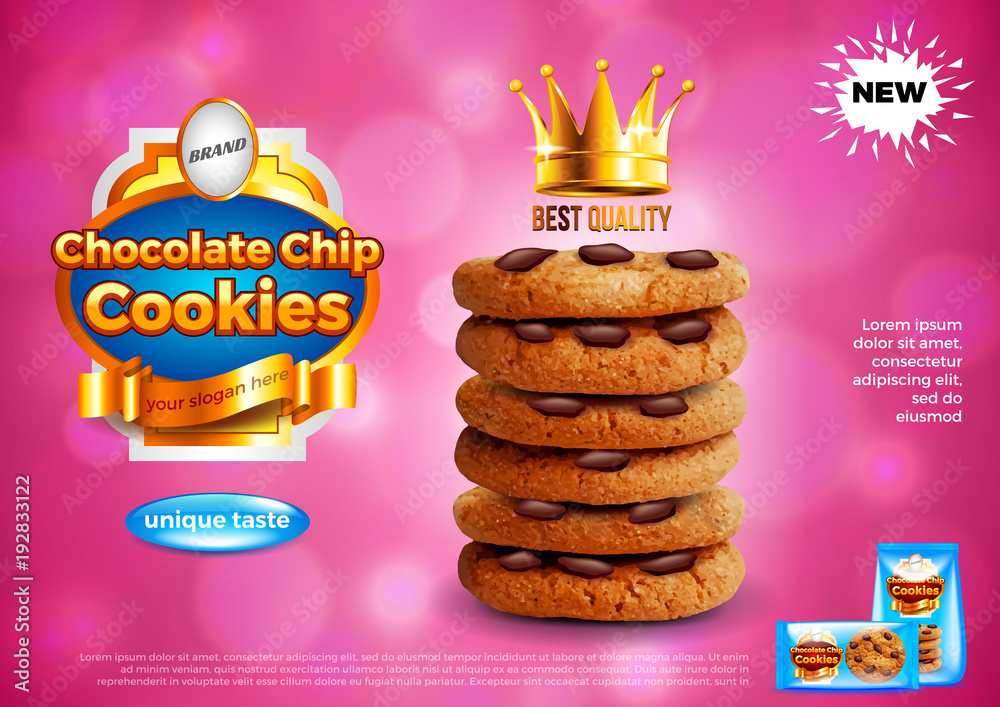 Chocolate chip cookies ads vector background Stock Vector | Adobe Stock