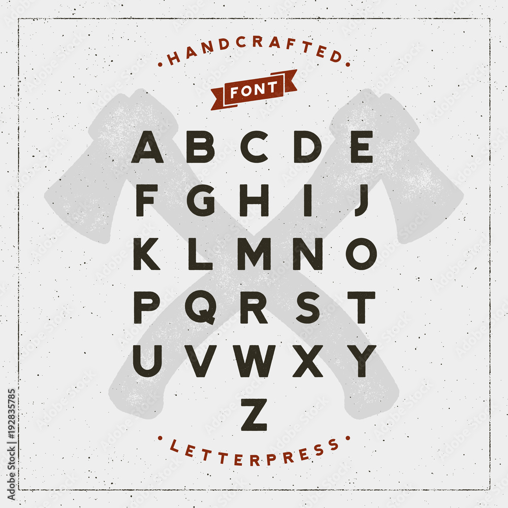 vintage retro handcrafted font with letterpress effect. vector ...