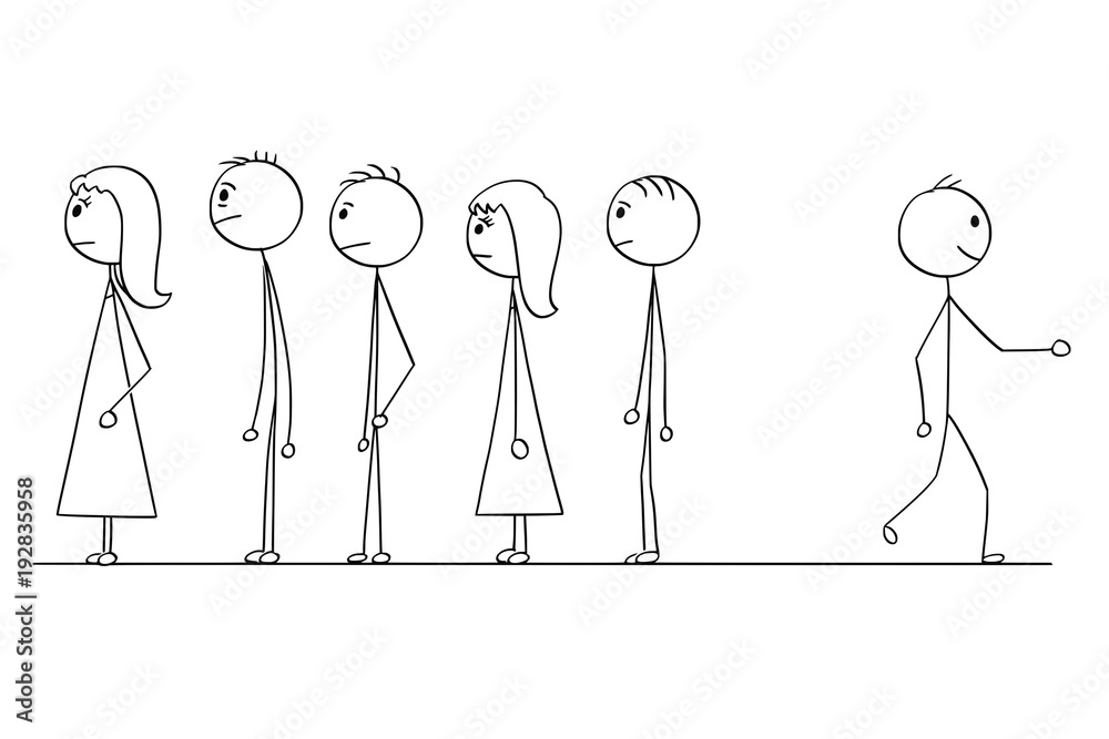 Cartoon stick man drawing conceptual illustration of man looking for ...