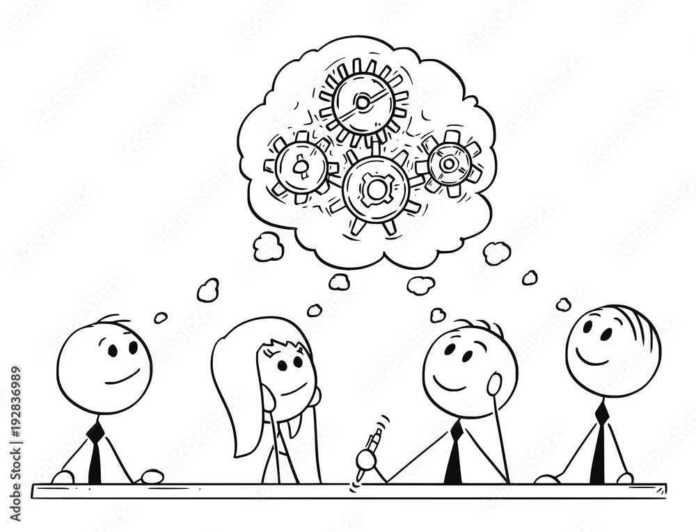 Cartoon stick man drawing conceptual illustration of business team ...