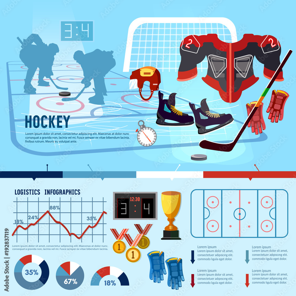 World ice hockey championship infographic, players shoots the puck and ...