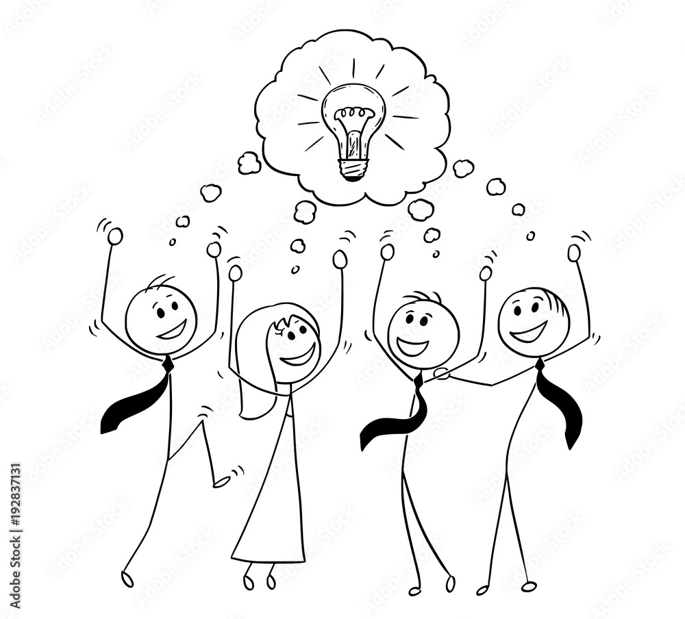 Cartoon stick man drawing conceptual illustration of business team ...