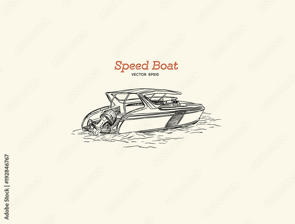 Vector speed boat, hand draw vector. Stock Vector | Adobe Stock