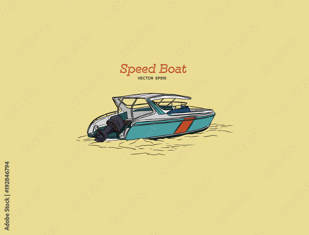 Vector speed boat, hand draw vector. Stock Vector | Adobe Stock