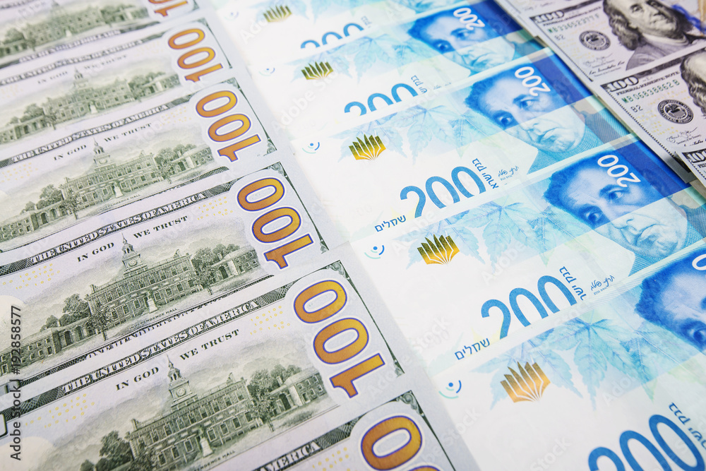 Israeli And American Banknotes Shekel And American Dollars Stock Israeli And American Banknotes Shekel And American Dollars Stock
