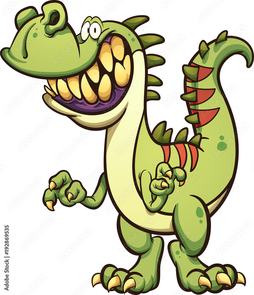 Happy cartoon t-rex dinosaur with a big toothy smile. Vector clip art ...
