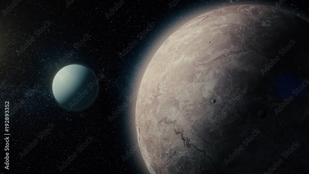 Planet or satellite in space. Unexplored planets of faraway space. Deep ...