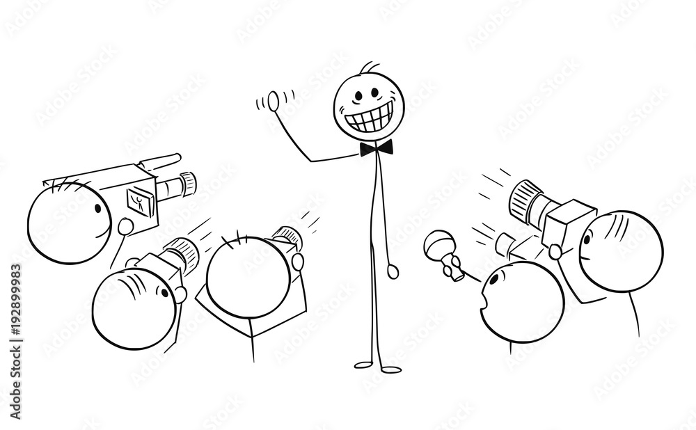 Cartoon stick man drawing illustration of male star celebrity with ...