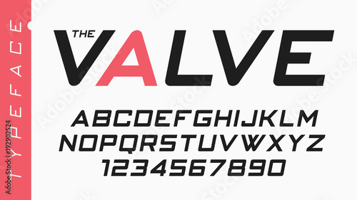 The Valve vector futuristic decorative font design, alphabet, ty Stock ...