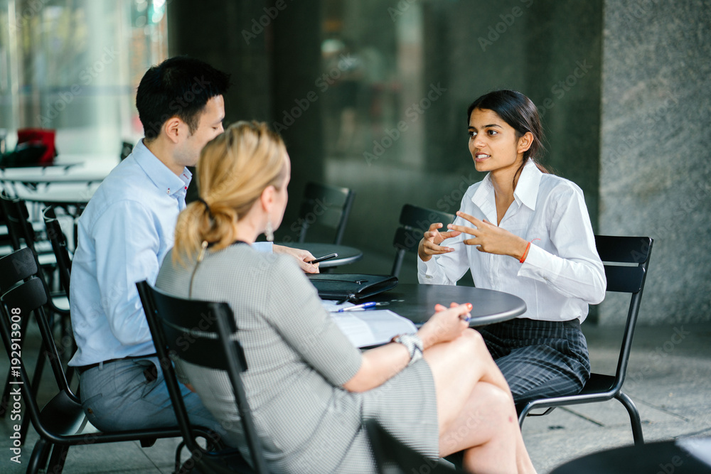 A young Indian woman interviews for a job and speaks to a variety of ...