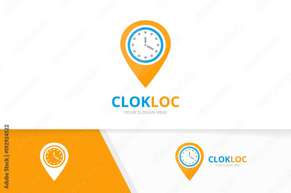 Vector clock and map pointer logo combination. Time and gps locator ...