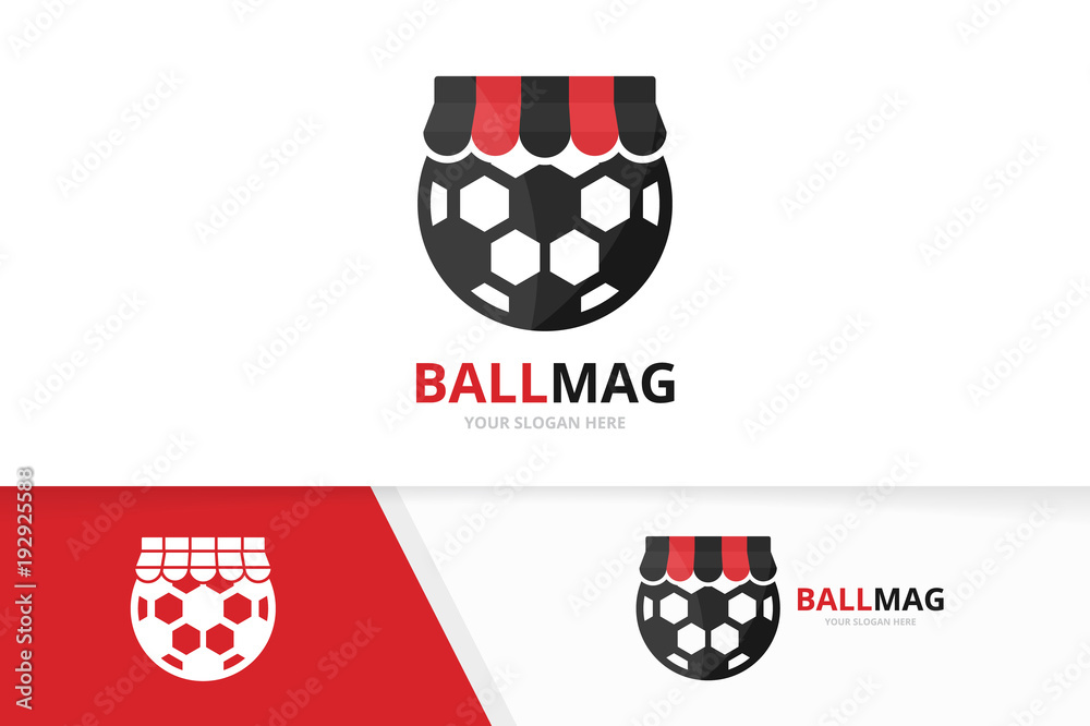 Vector soccer and shop logo combination. Ball and sale symbol or icon ...