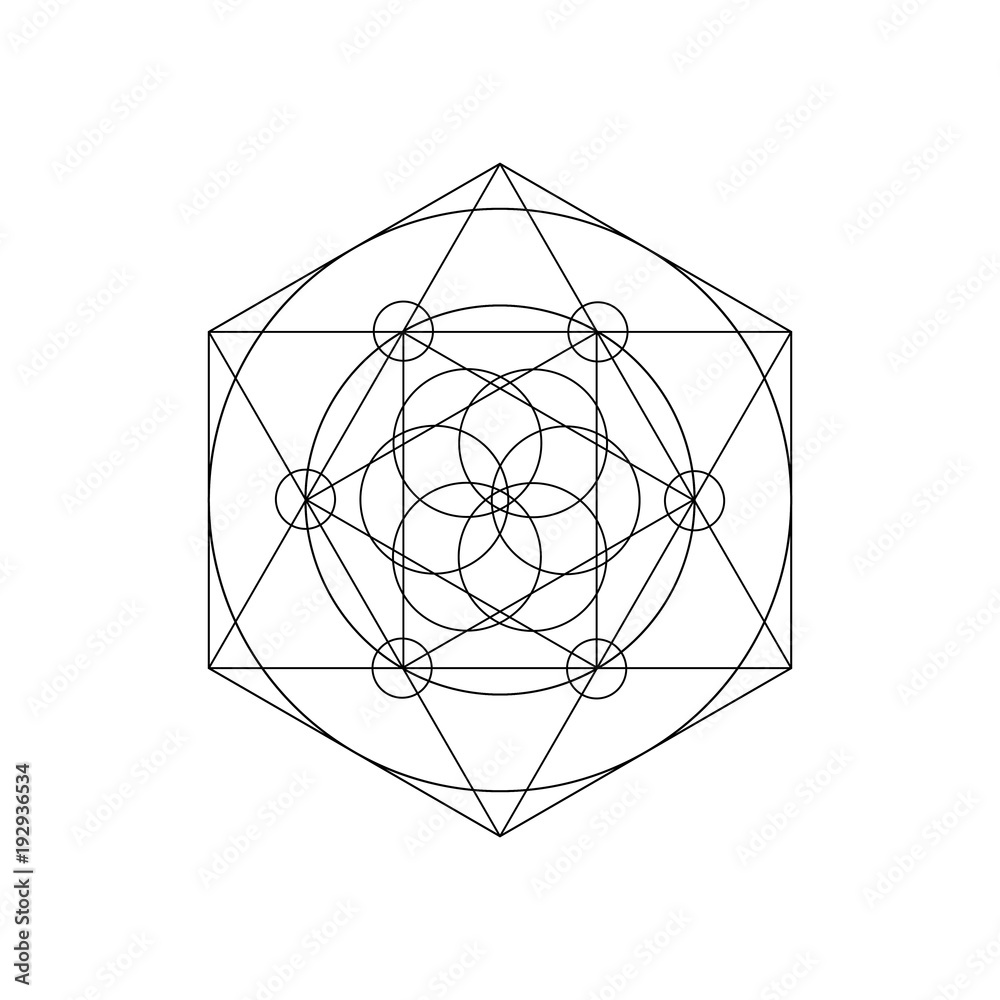 Vector sacred geometry symbols with triangle, hexagon, circle and ...
